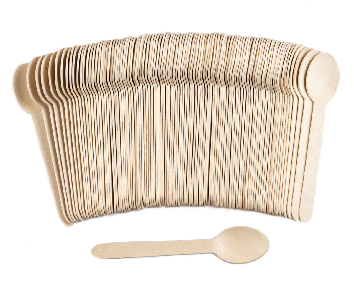 TXV Mart - Disposable Party Cutlery Wooden Spoons 6in (Pack of 100)